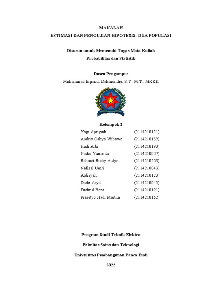 MAKALAH Estimasi Dan Pengujian Hipotesis | PDF