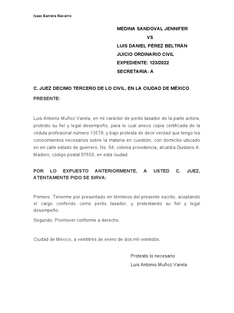 Escrito de Aceptación Del Cargo de Perito | PDF