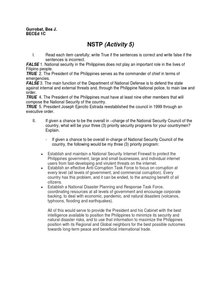 NSTP National Security in The Philippines | PDF | Philippines | National Security