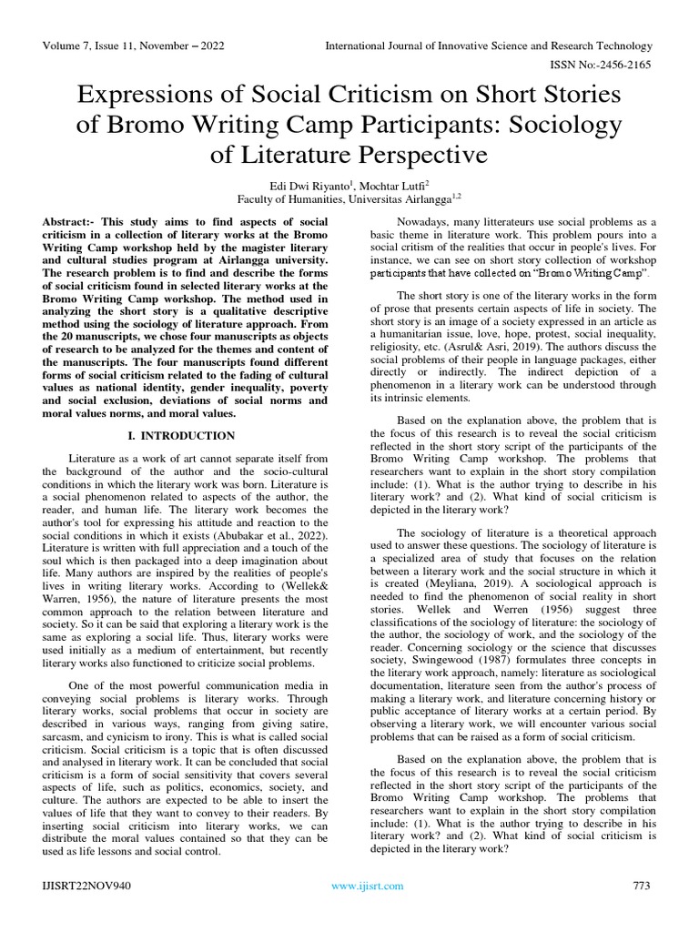 Expressions of Social Criticism On Short Stories of Bromo Writing Camp ...