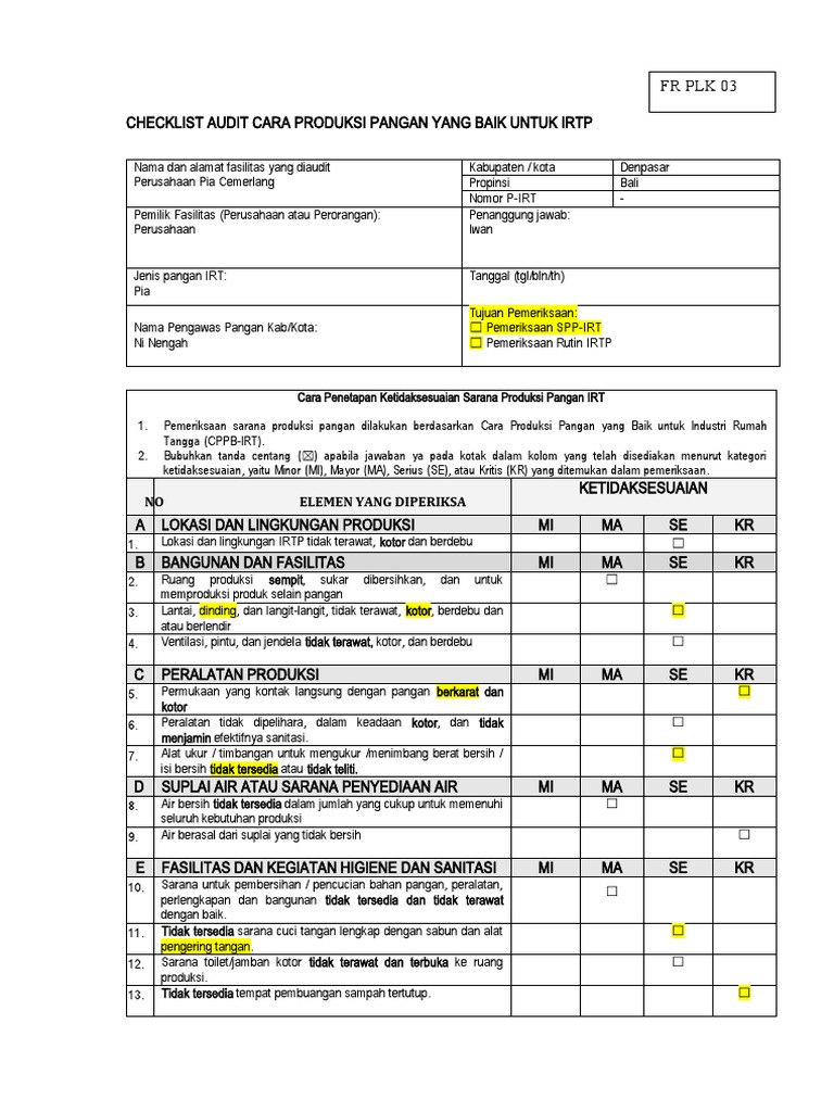 Checklist Audit CPPB-IRT | PDF