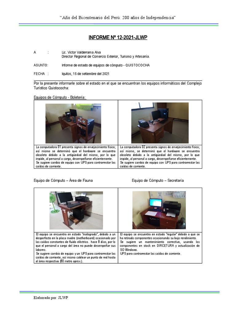 Informe N°12-2021-Jlwp Analisis Situacional de Equipos de Computo ...