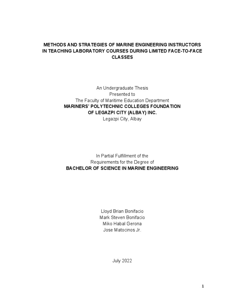 METHODS AND STRATEGIES OF MARINE ENGINEERING INSTRUCTORS IN TEACHING LABORATORY COURSES DURING ...