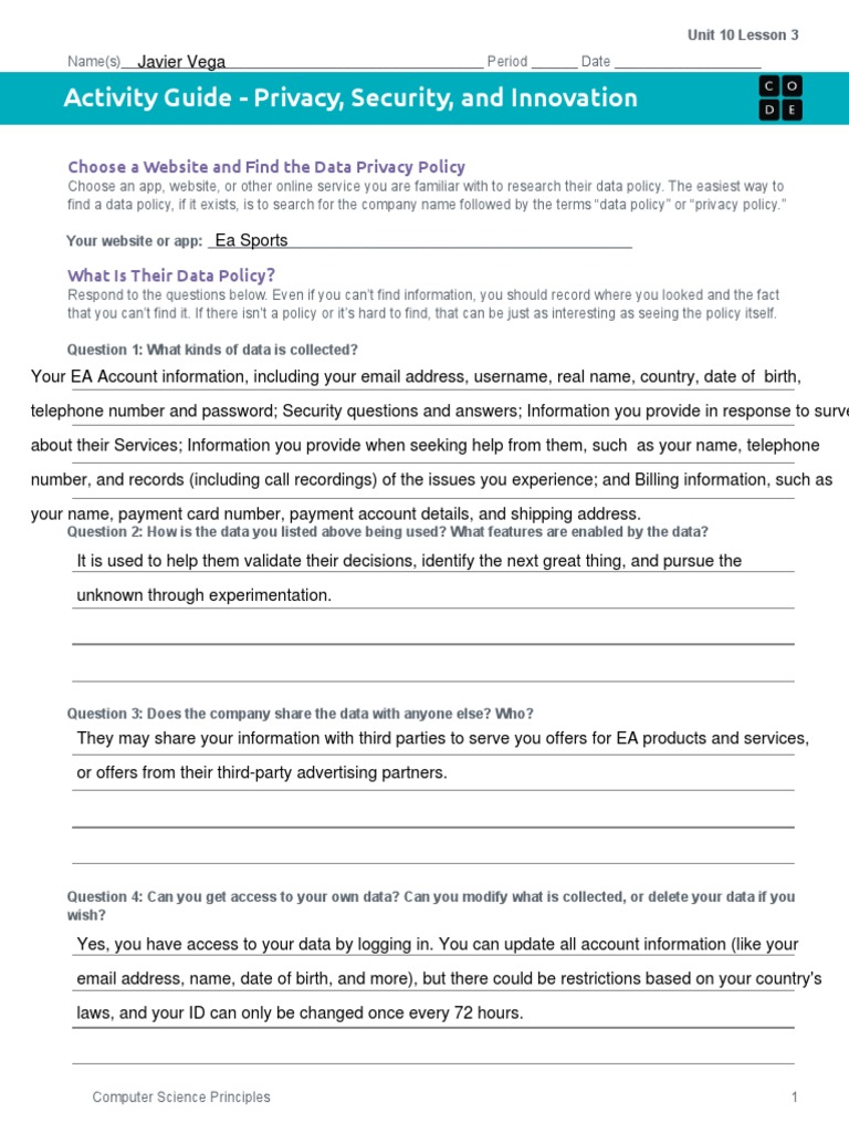 Privacy & Security Lesson Guide | PDF | Privacy | Information