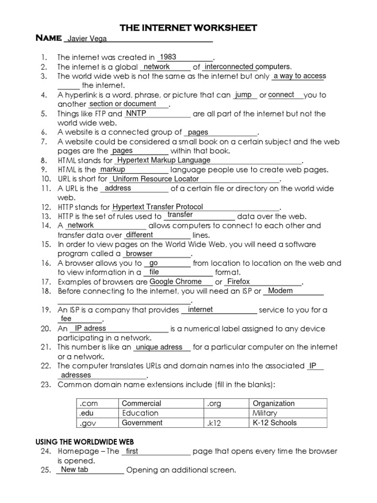 Internet Basics Worksheet for Students | PDF | World Wide Web ...