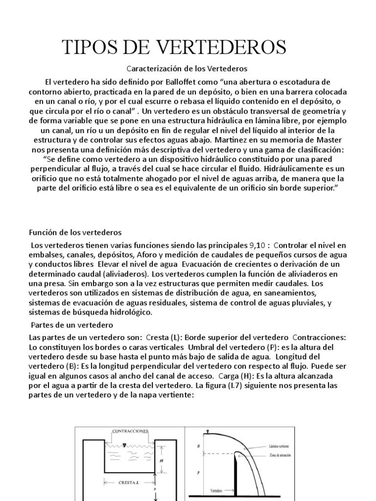Tipos de Vertederos | PDF | Descarga (hidrología) | Geografía Física