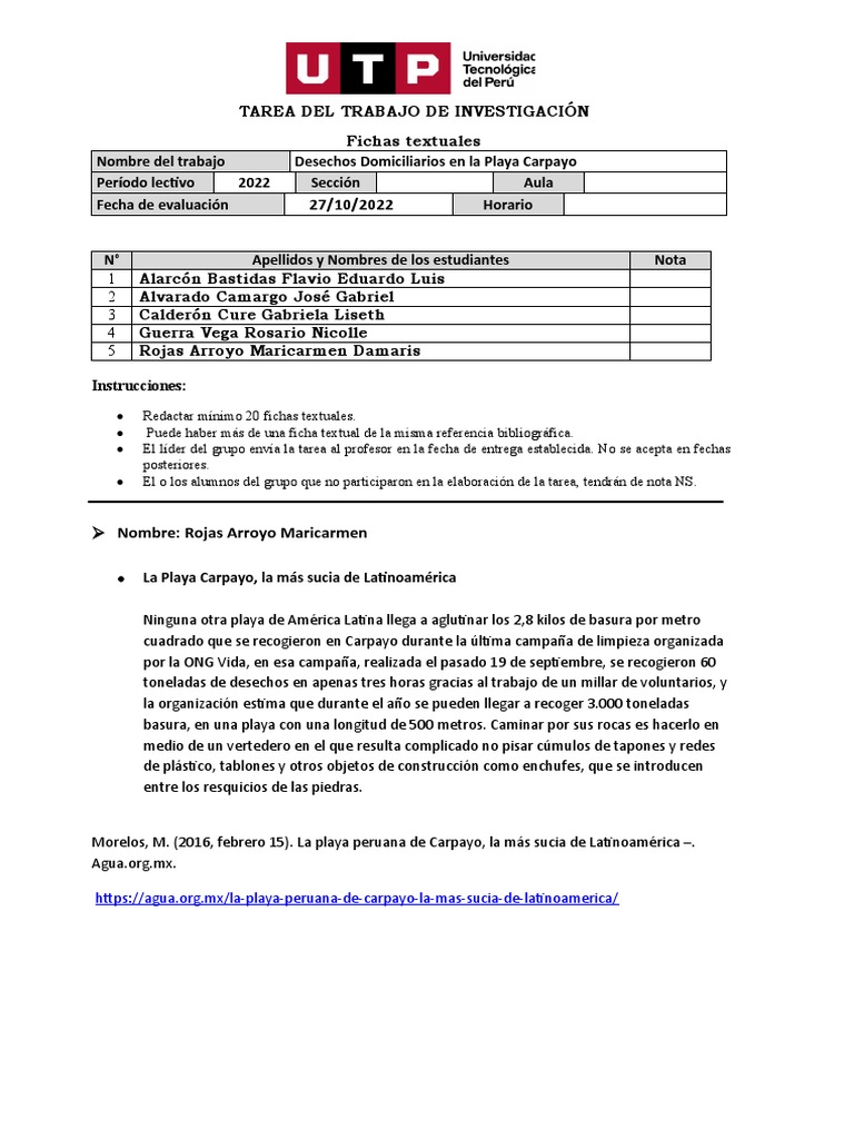 Formato Tarea de Fichas Textuales | PDF | Residuos | Contaminación