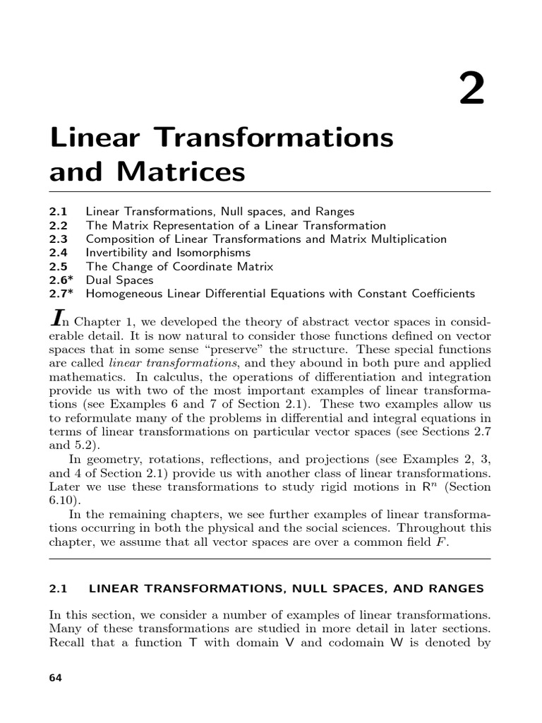 Linear Transformations and Matrices | PDF | Linear Map | Basis (Linear ... Linear Transformations and Matrices | PDF | Linear Map | Basis (Linear ...
