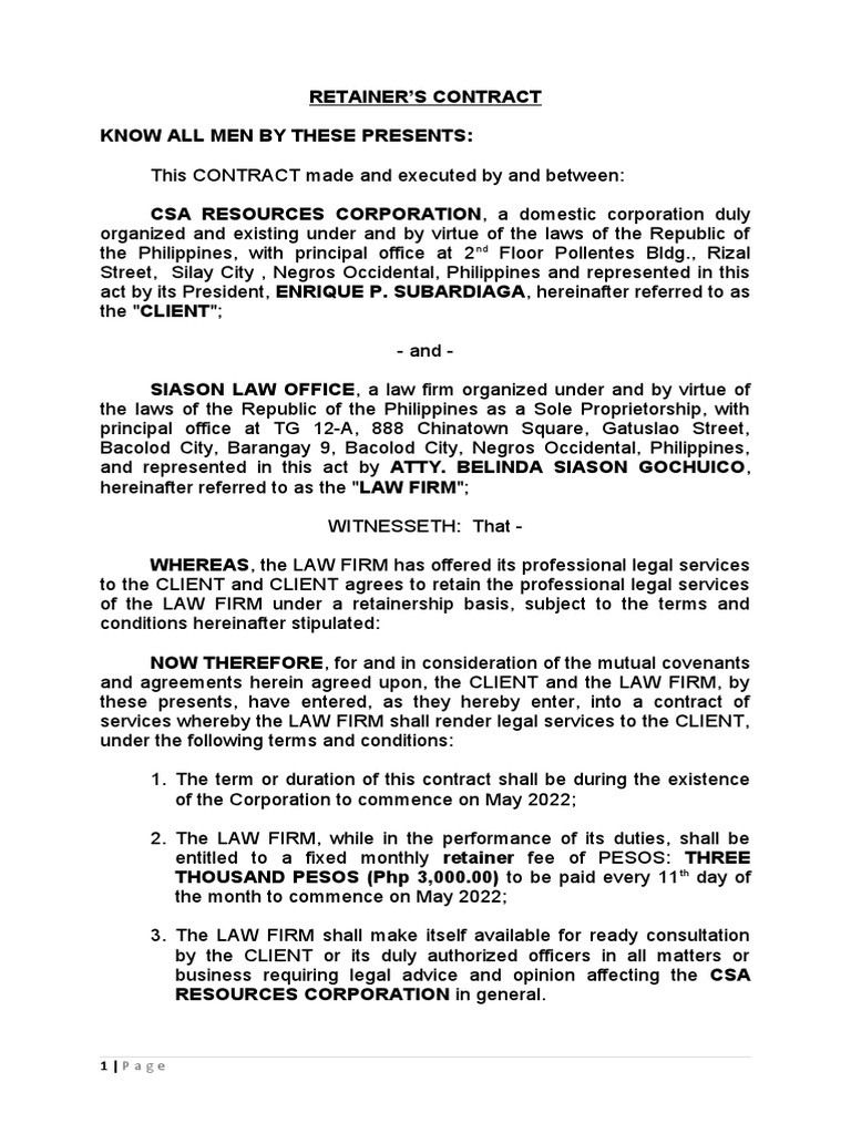 Legal Retainer Agreement | PDF | Lawsuit | Law Firm