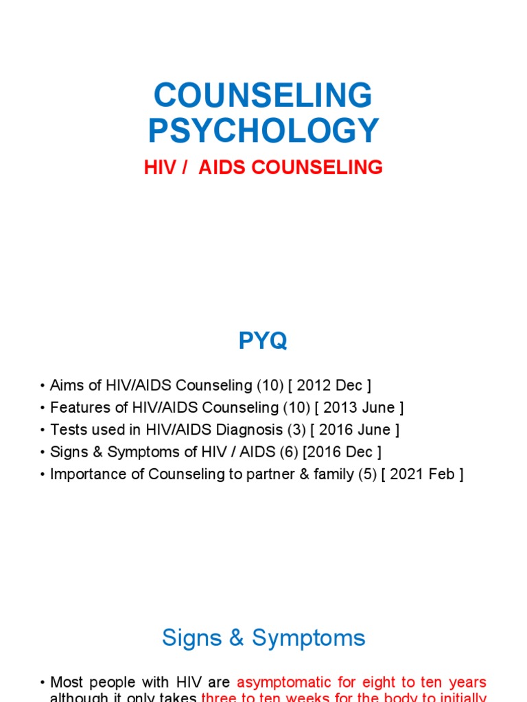 Comprehensive Guide to HIV/AIDS Counseling: Signs and Symptoms, Testing ...