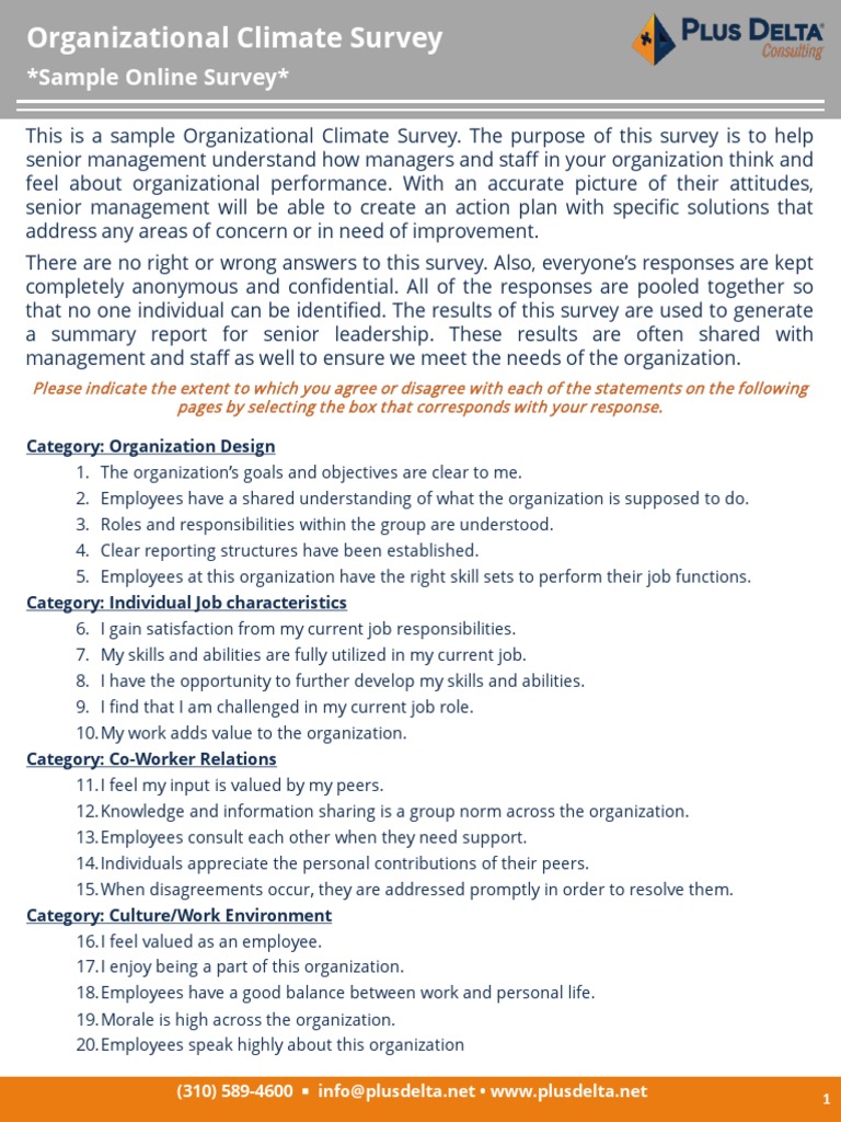 Org Climate Survey Sample | PDF | Employment | Goal