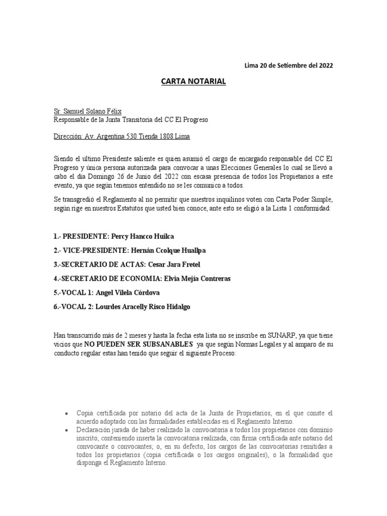 Carta Notarial Cc-1 | PDF | Gobierno