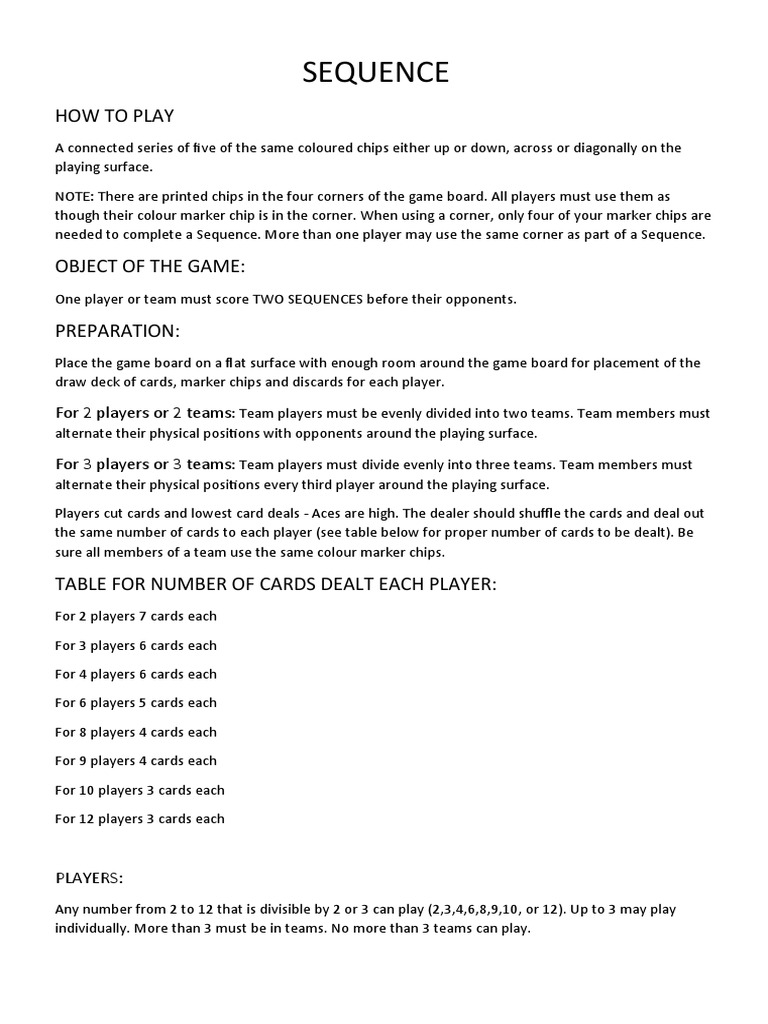 SEQUENCE Rule Book | PDF | Sports & Recreation