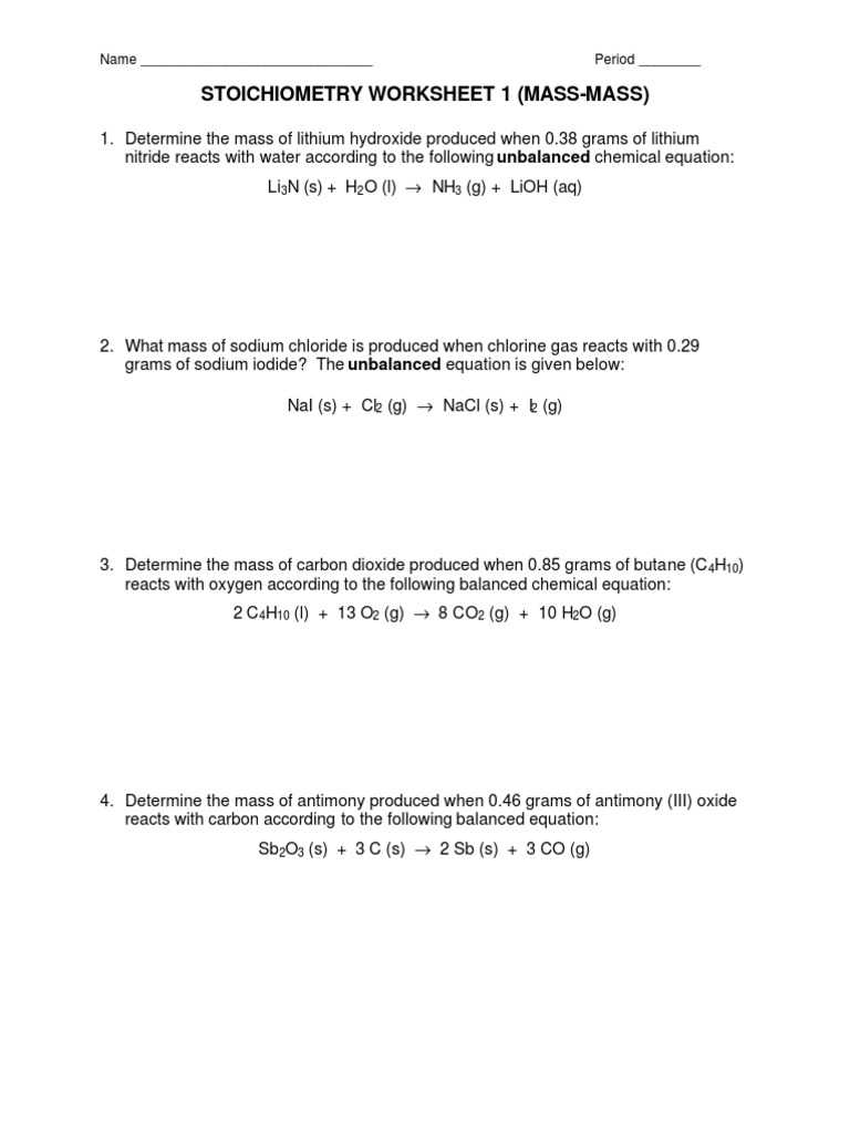 Stoichiometry Mass To Mass Worksheet | PDF | Science & Mathematics ...