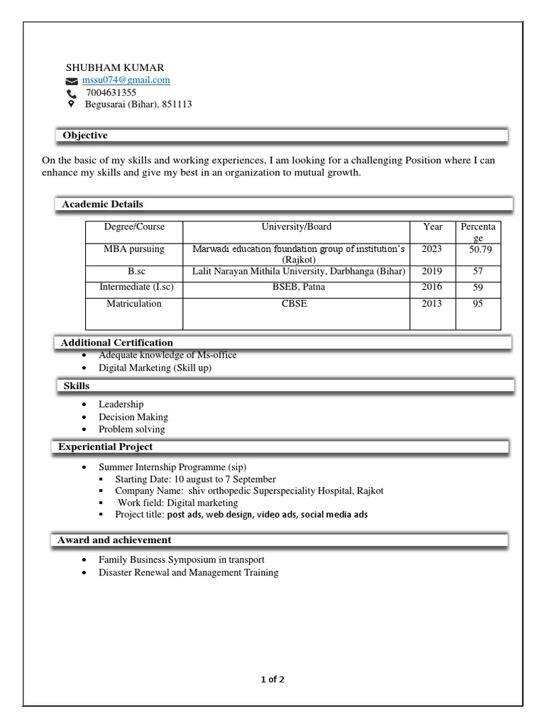 Shubham CV | PDF