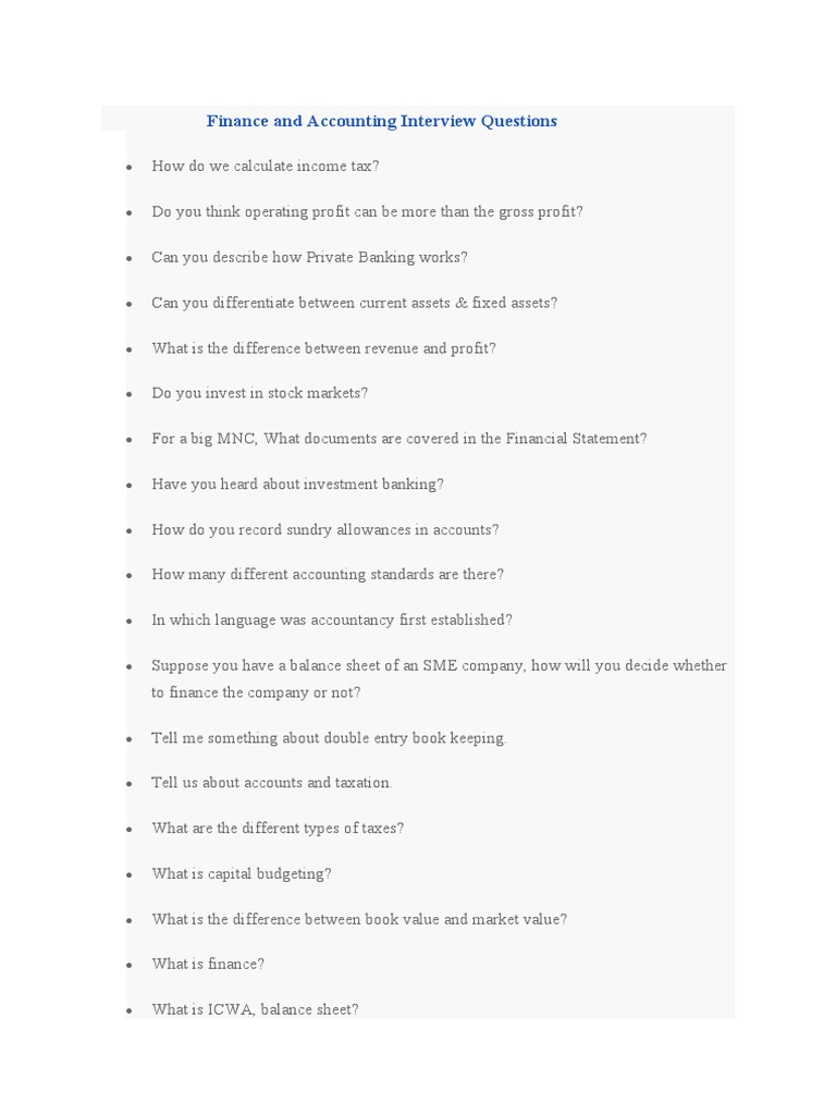 Finance and Accounting Interview Questions | PDF