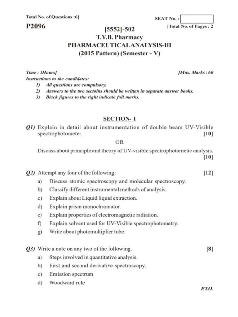 IMA Questions Paper | PDF | Mass Spectrometry | High Performance Liquid ...