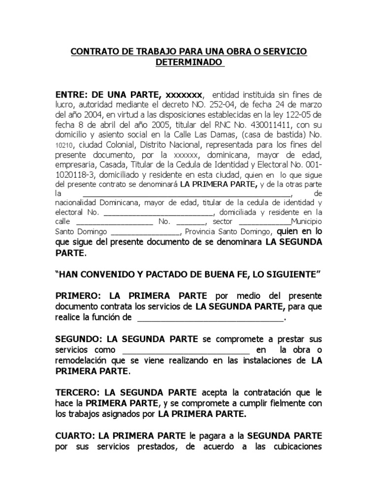 CONTRATO DE TRABAJO PARA UNA OBRA O SERVICIO DETERMINADO Museo Trampolin | PDF | Gobierno | Justicia