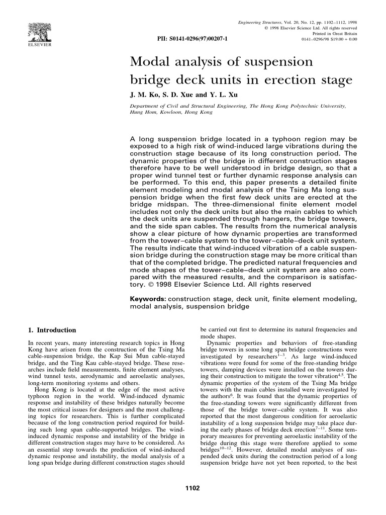 Modal Analysis of Suspension Bridge Deck Units in Erection Stage | PDF