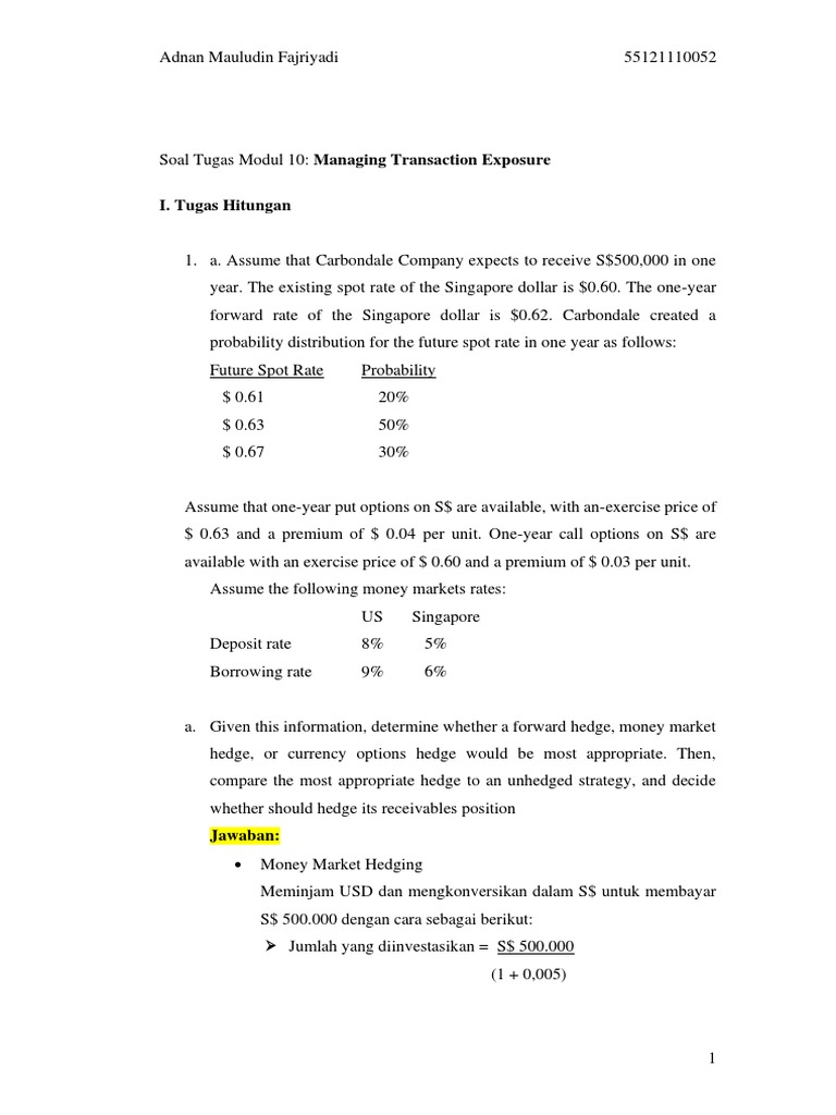 Tugas 10 MCF | PDF | Hedge (Finance) | Option (Finance)