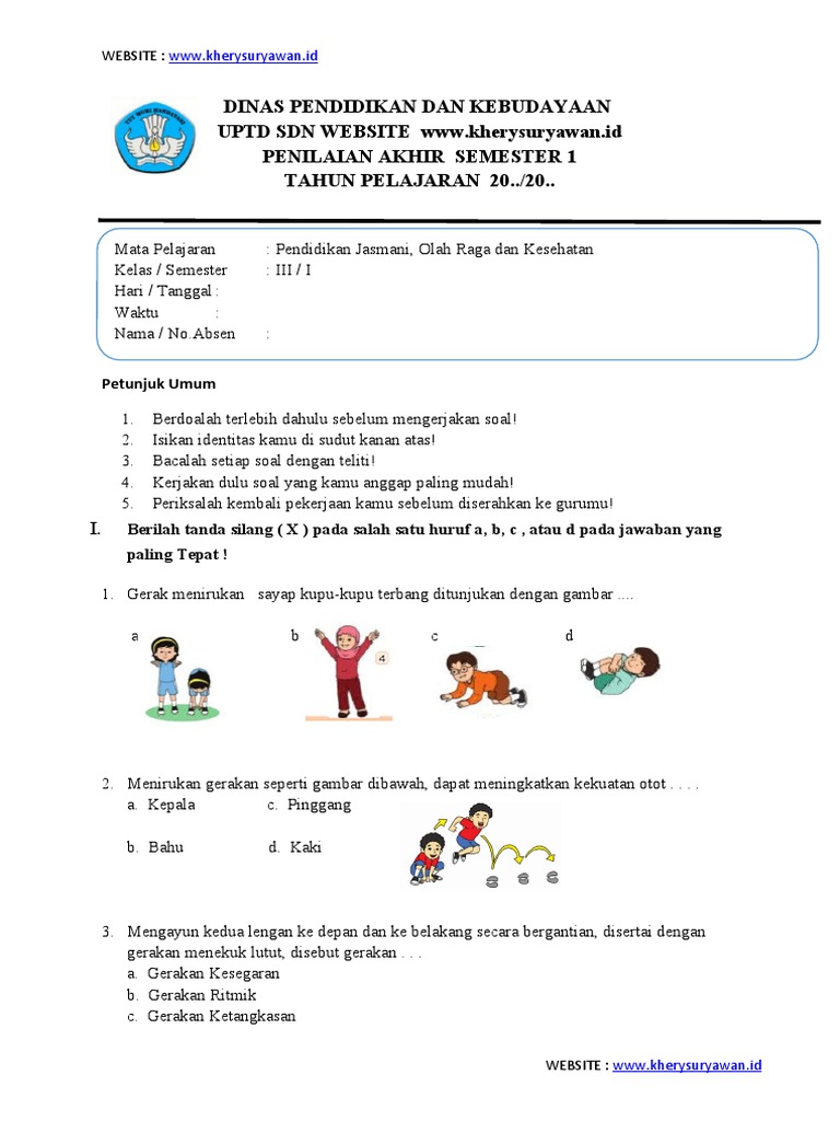 Soal &jawaban PAS PJOK Kelas 3 Ver.1 - WEBSITE WWW - Kherysuryawan.id | PDF