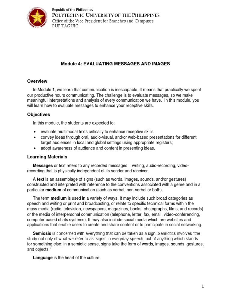 Module 4 Evaluating Messages | PDF | Communication | Symbols