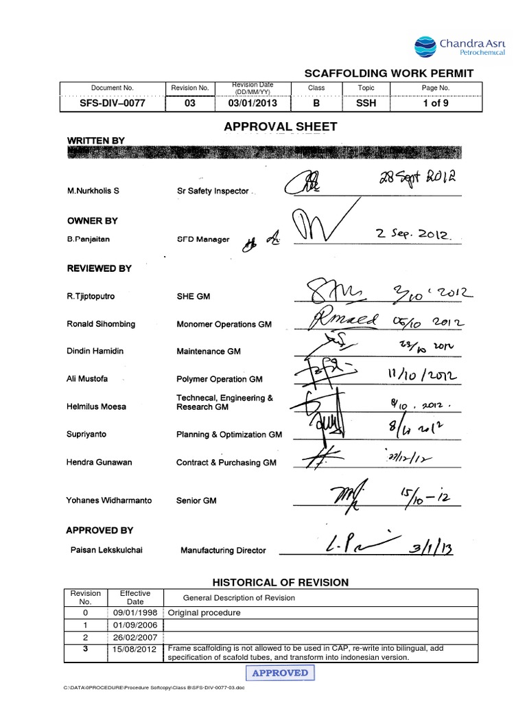 Scaffolding Work Permit Guidelines | PDF | Scaffolding | Mechanical ...