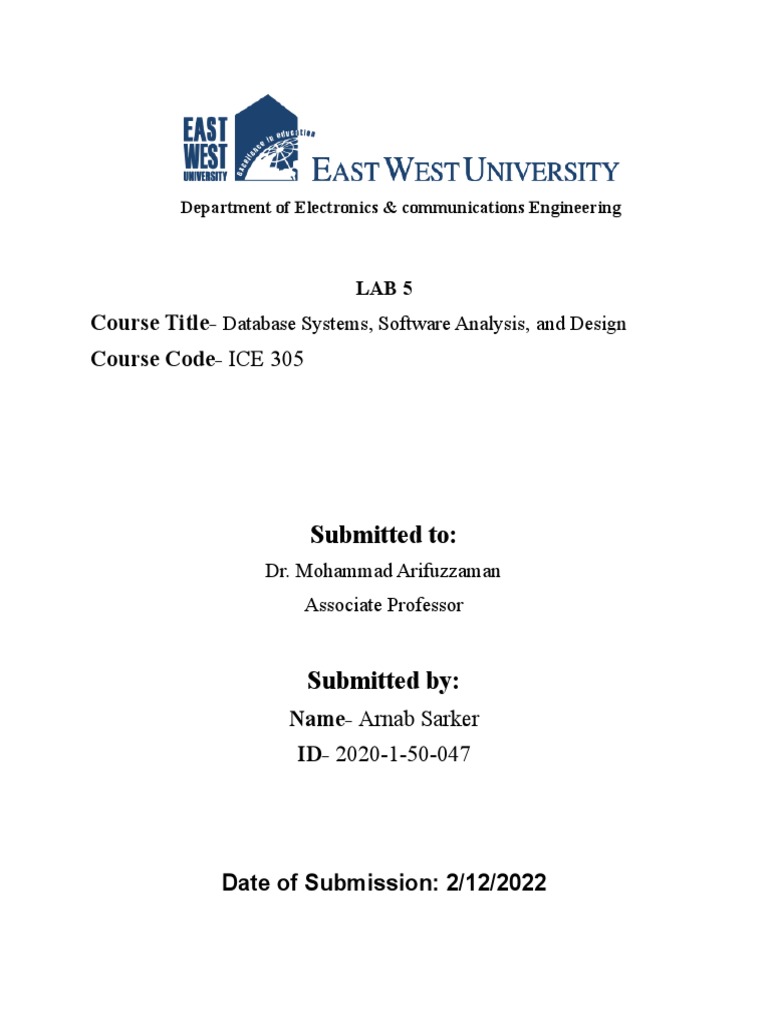 Database Systems, Software Analysis, and Design Lab 5 Report | PDF | Data | Information ...