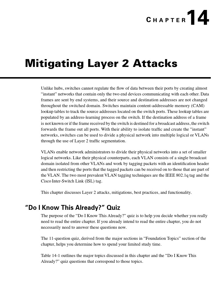 Mitigating Layer 2 Attacks Pdf Network Switch Computer Network