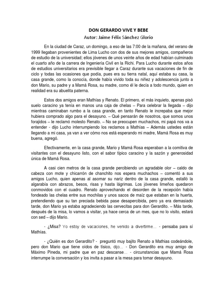 Don Gerardito Vive y Bebe. Cuento Peruano. | PDF