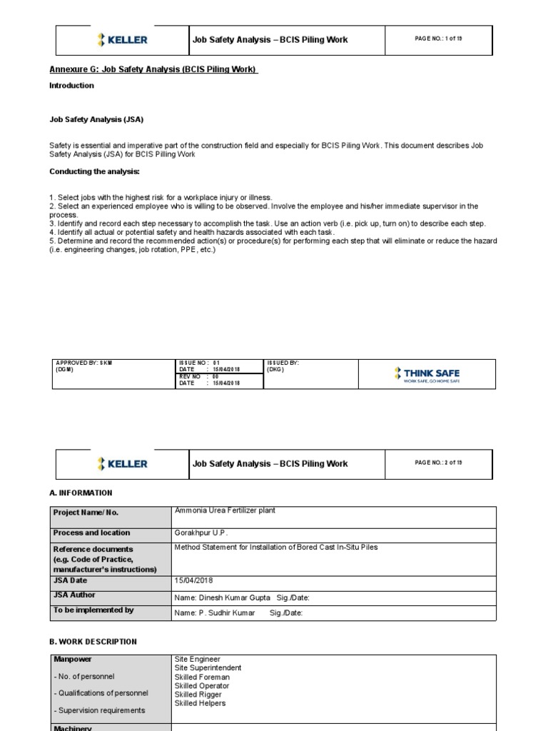 JSA For BCIS Piling Work HURL | PDF | Personal Protective Equipment | Welding