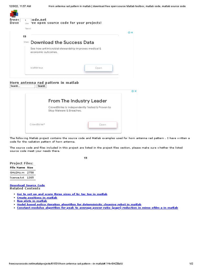 Horn Antenna Rad Pattern in Matlab - Download Free Open Source Matlab ...