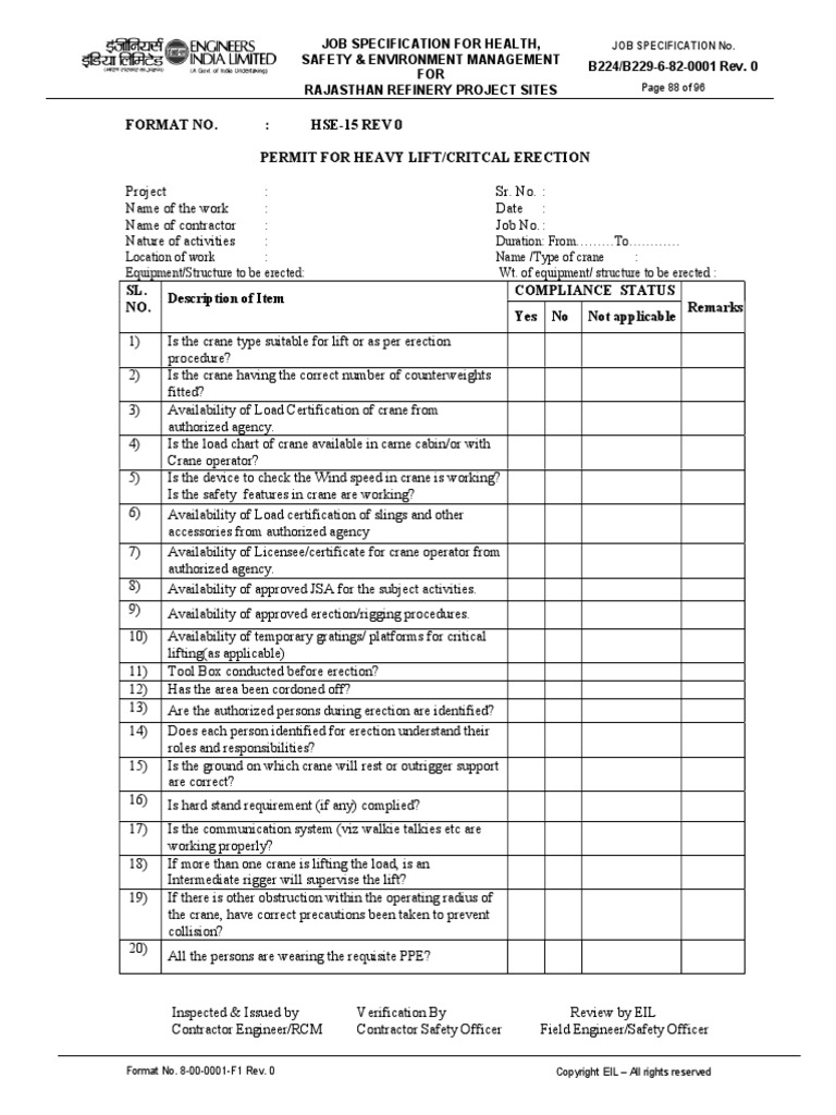 Eil Permit For Heavy Lift - Critcal Erection | PDF | Crane (Machine)