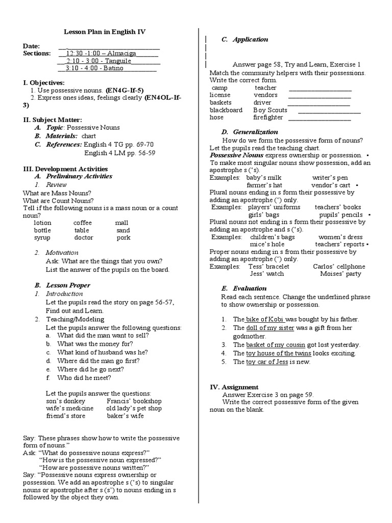 Lesson 5 - Possessive Nouns | PDF | Noun | Linguistic Morphology