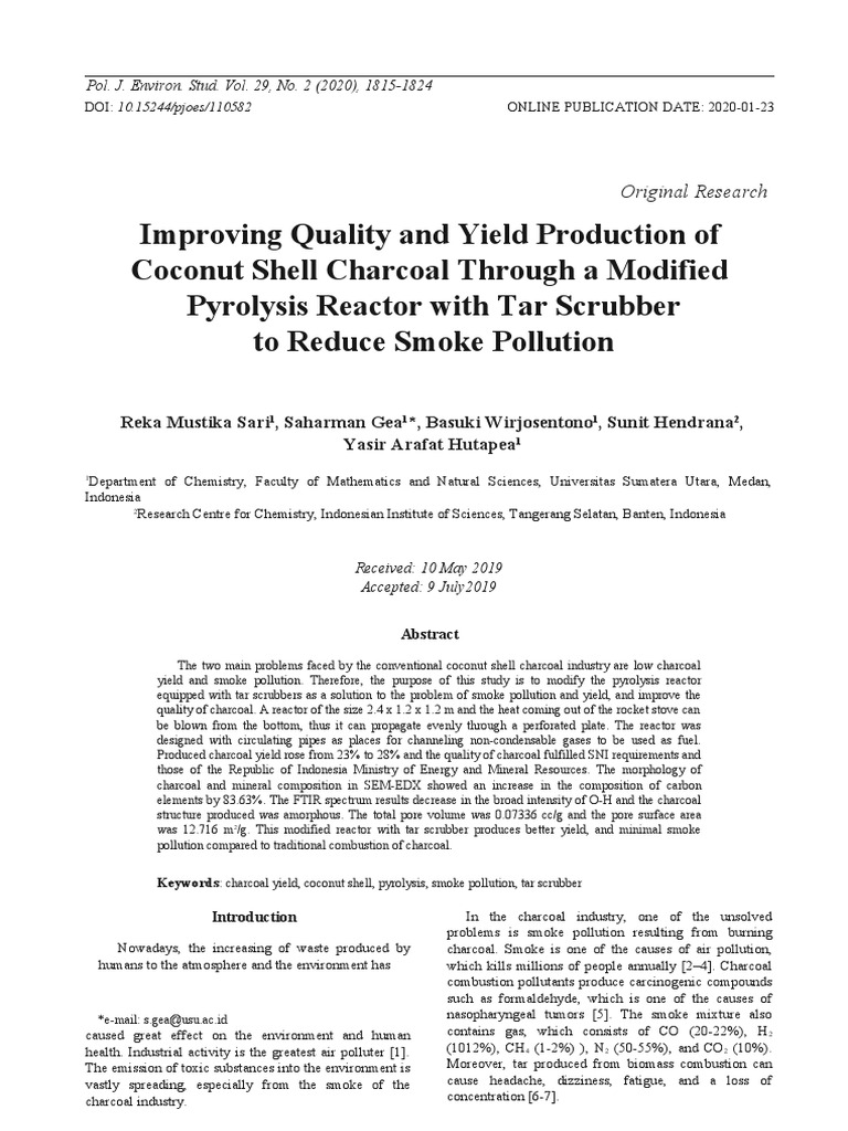 Improving Quality and Yield Production of Coconut Shell Charcoal Through A Modified Pyrolysis ...