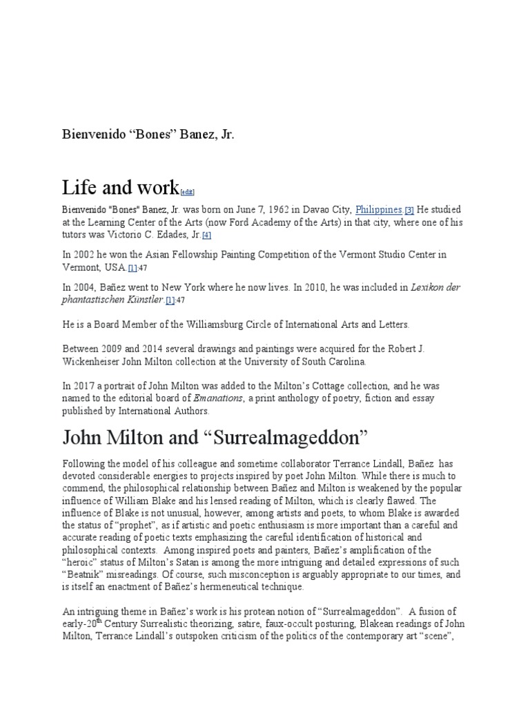 BIENVENIDO BONES BAÑEZ, Jr. JOHN MILTON AND SURREALMAGEDDON | PDF ...