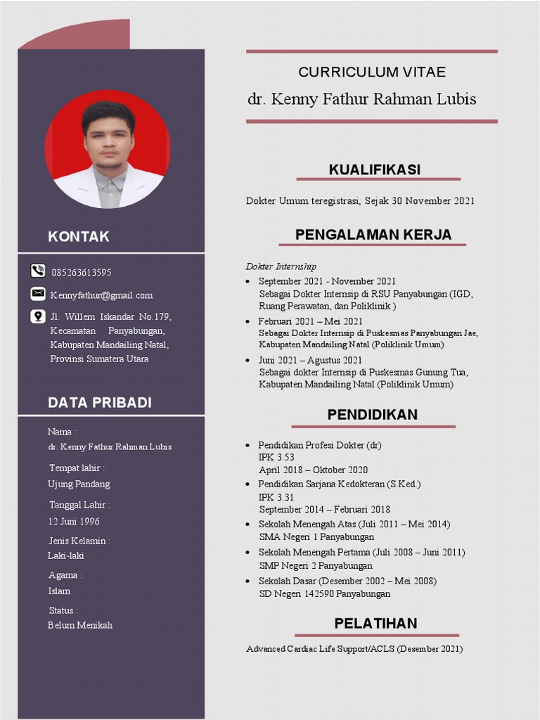 CV Dr. Kenny Fathur Rahman Lubis (WORD) | PDF