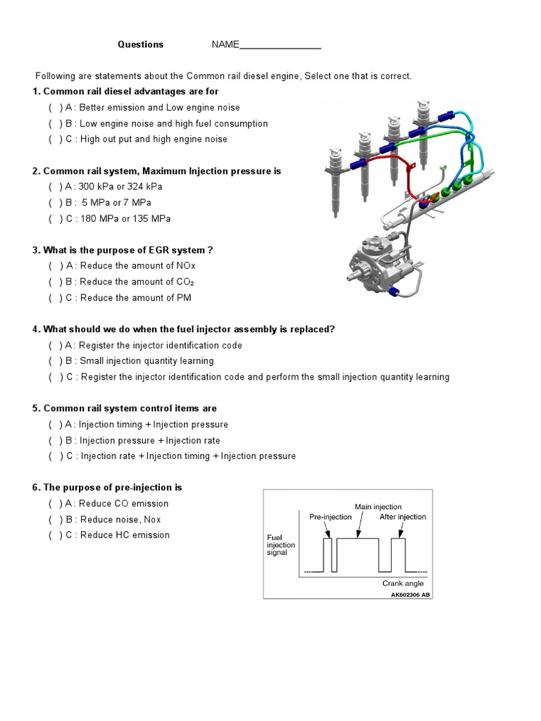 Common Rail Diesel Engine Quiz | PDF