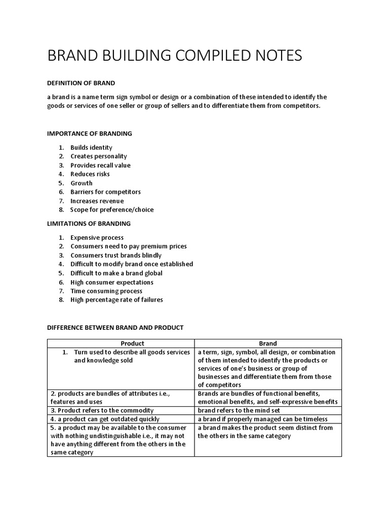 Brand Building Compiled Notes | PDF | Brand | Product (Business)