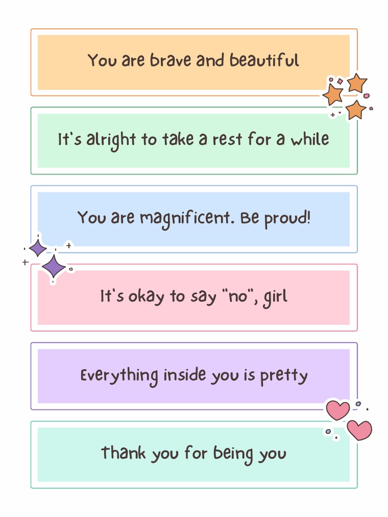 Pink Yellow Pastel Stickers Self Love & Affirmations Poster | PDF