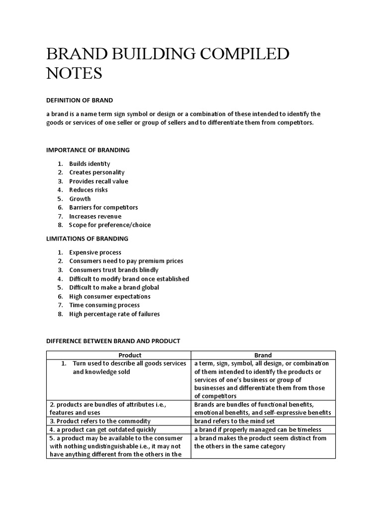 Brand Building Compiled Notes | PDF | Brand | Product (Business)