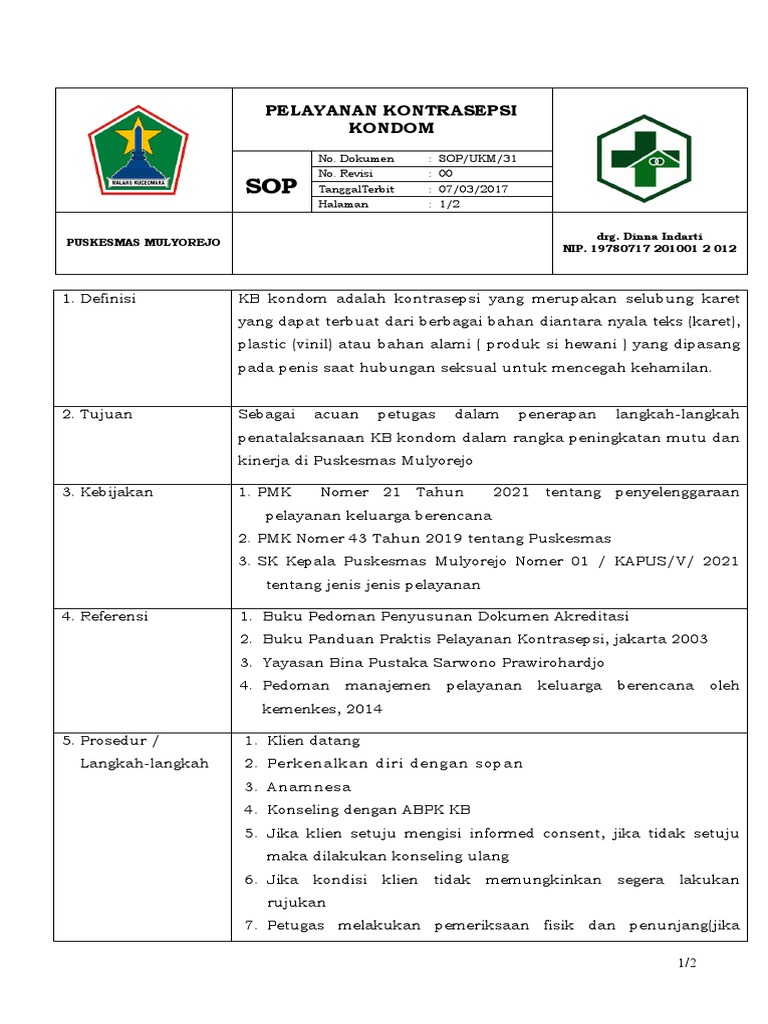 SOP Pelayanan KB Kondom | PDF