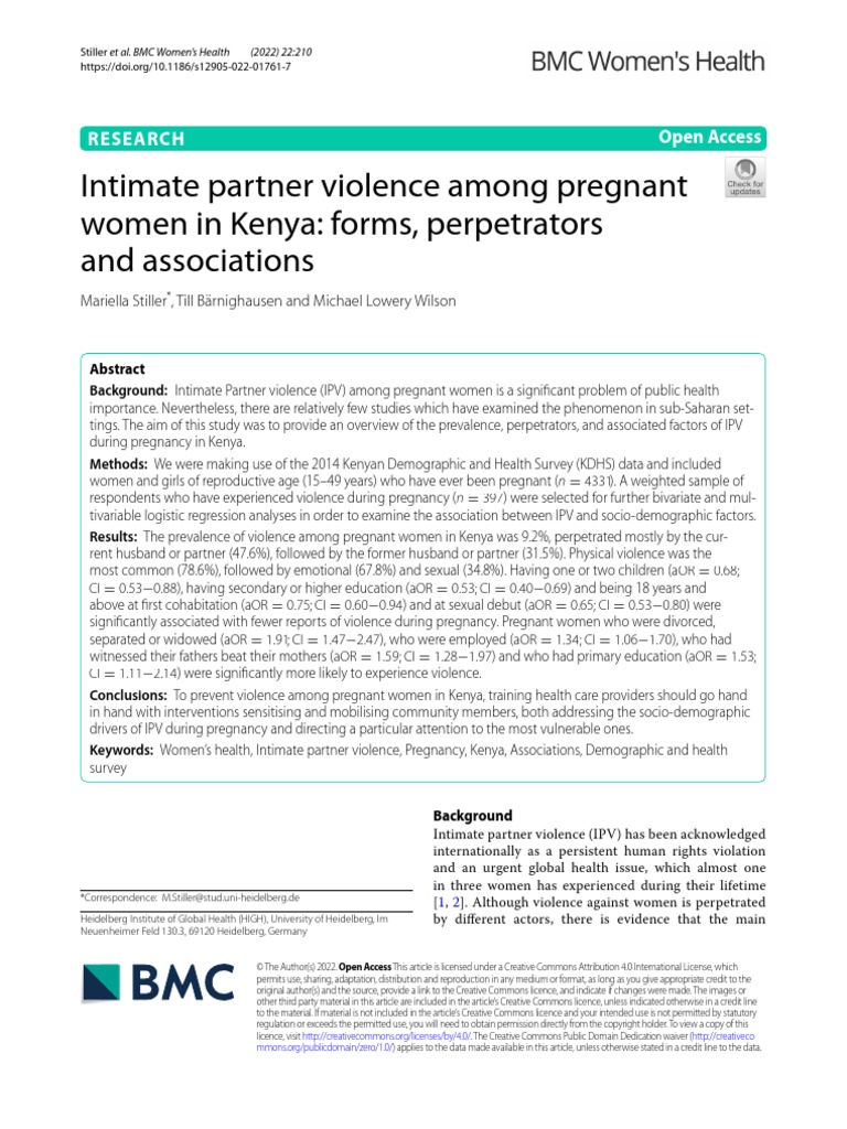 Intimate Partner Violence Among Pregnant Women In Kenya Forms