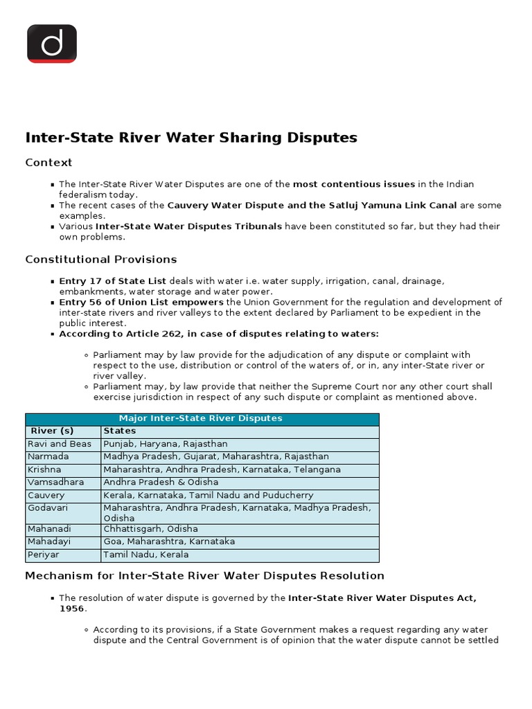 Streamlining Inter-State River Water Dispute Resolution: Analysis of ... Streamlining Inter-State River Water Dispute Resolution: Analysis of ...