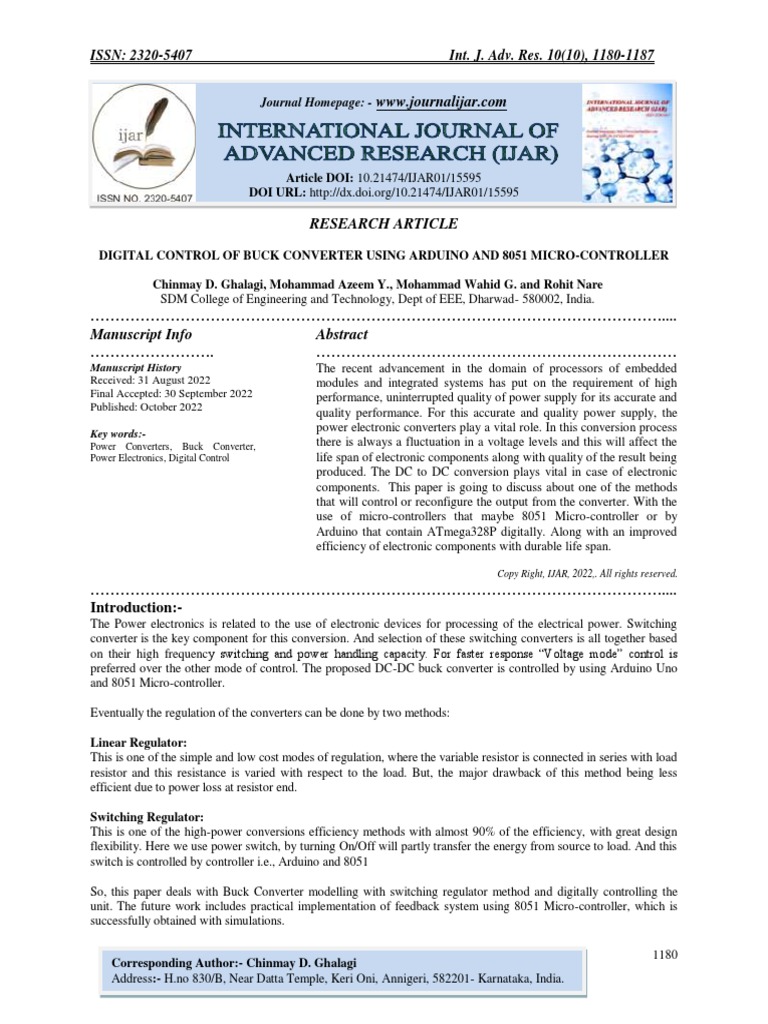 Digital Control of Buck Converter Using Arduino and 8051 Micro-Controller | PDF | Electric Power ...
