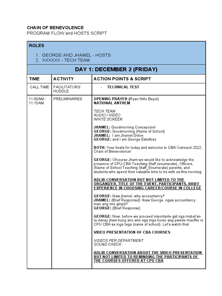 OUTREACH Program Flow - Action Points + Script | PDF