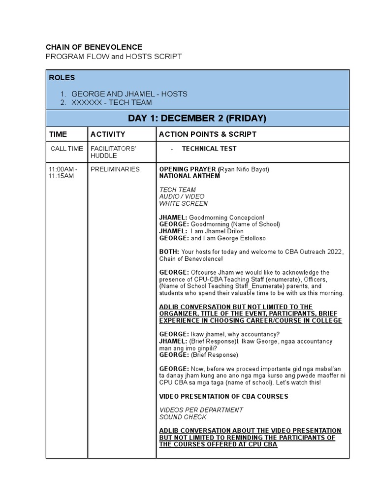 OUTREACH Program Flow - Action Points + Script | PDF