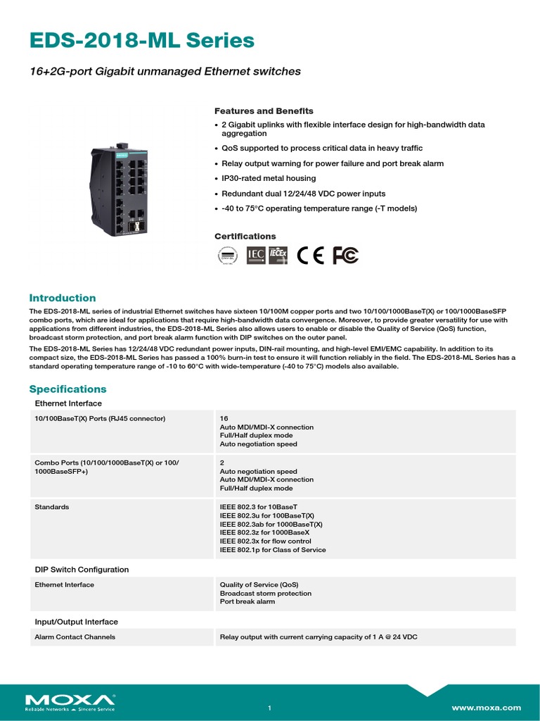 Moxa Eds 2018 ML Series Datasheet v1.4 | PDF | Telecommunications ...