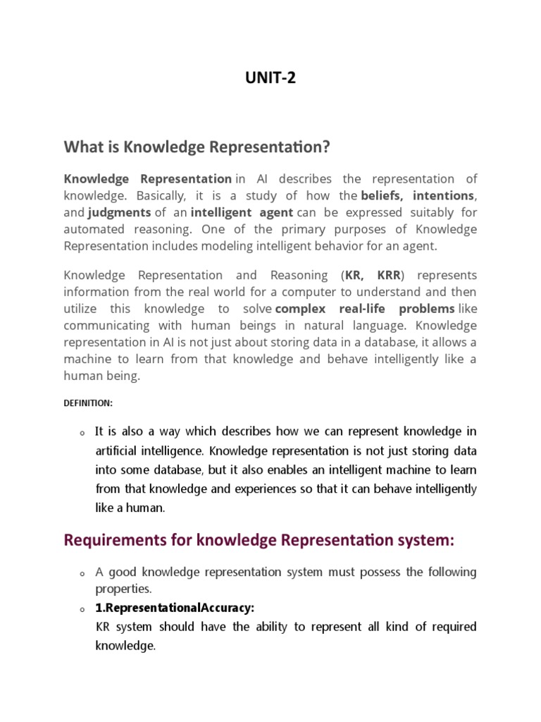Unit 2 | PDF | Knowledge Representation And Reasoning | Artificial ...