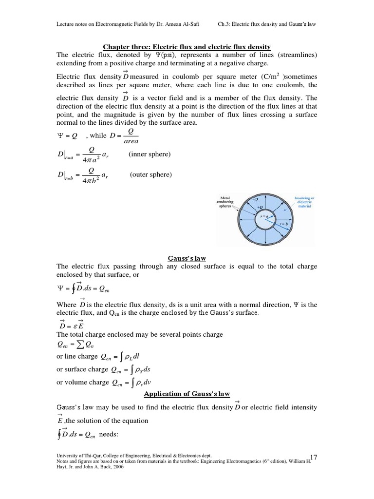 Application of Gauss's Law: Finding Electric Fields and Flux Densities for Various Charge ...